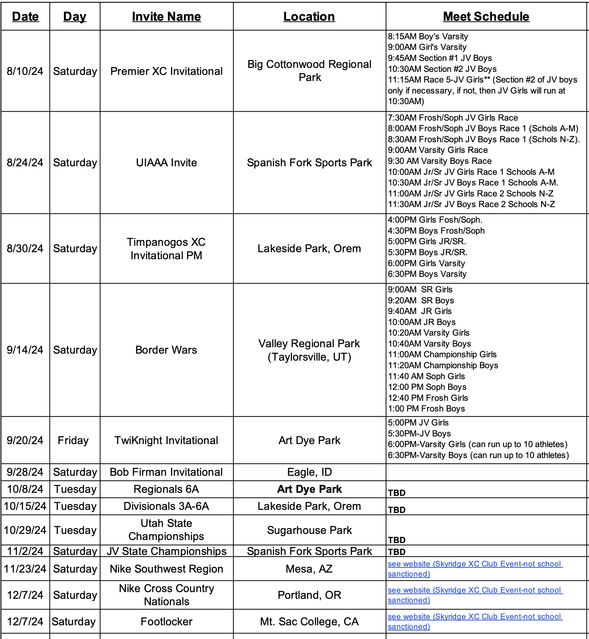 Race Schedule – Skyridge XC